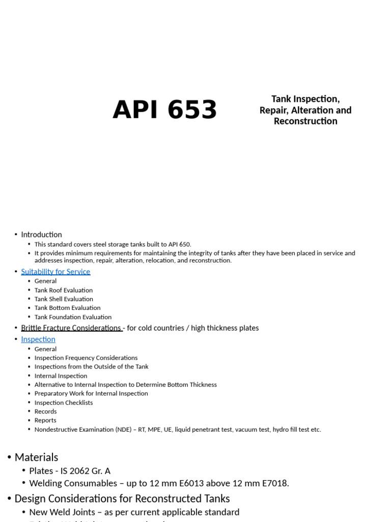 API 653 Presentation | PDF | Nondestructive Testing | Welding