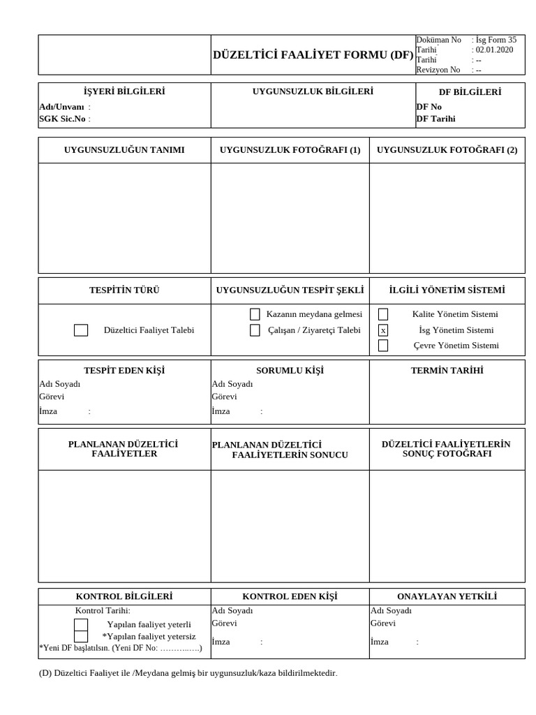 Form 35 - Düzelti̇ci̇ Faal. For. (DF) | PDF