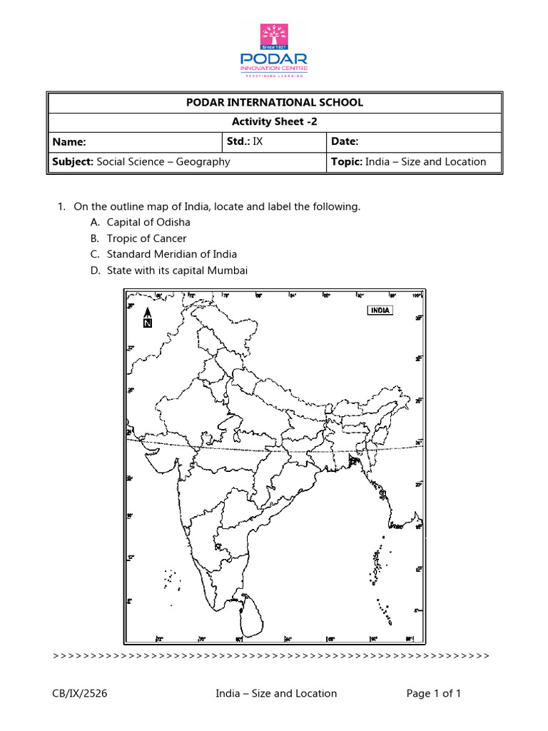 Activity Sheet2 - CB - IX - SSC - India - Size and Location | PDF