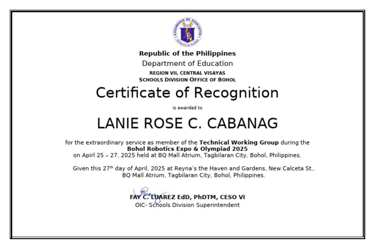 Certificate of Recognition Template | PDF