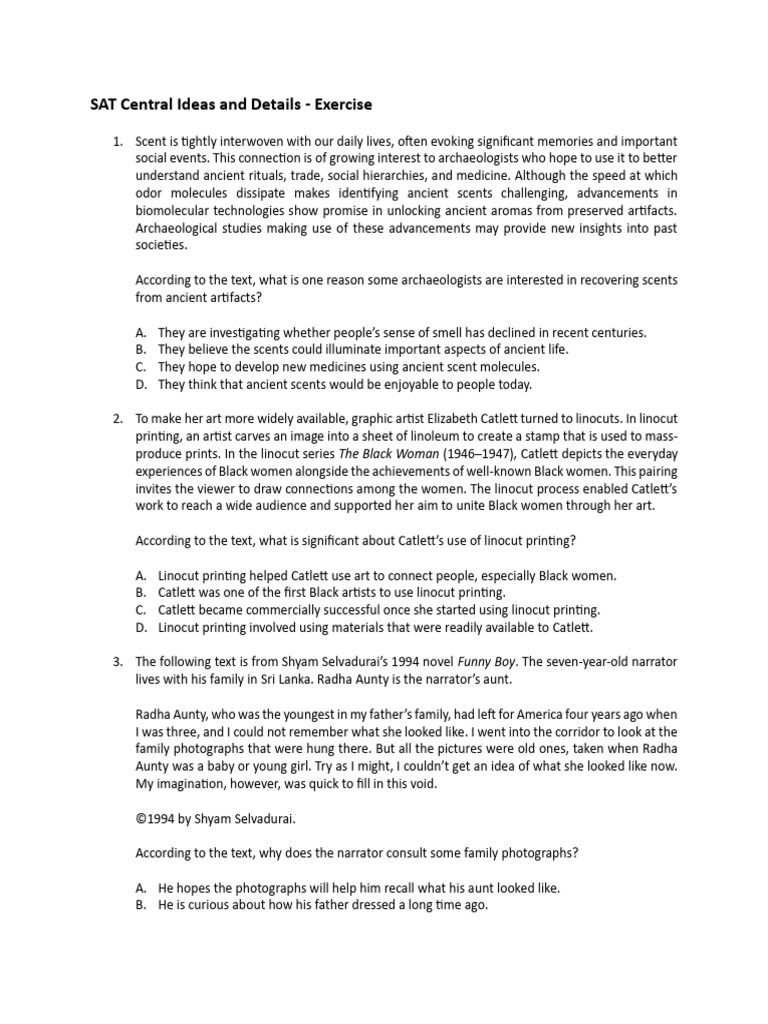 SAT Central Ideas and Details Exercise 3 | PDF | Coral | Odor