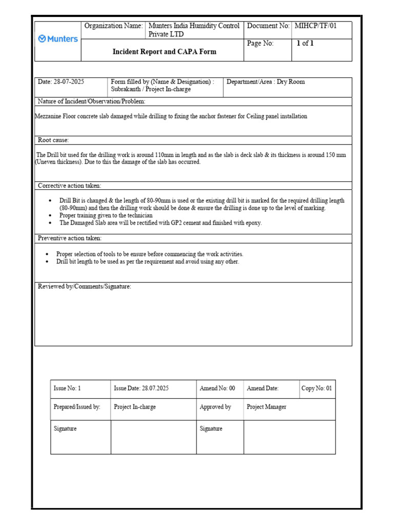 Incident Report & CAPA Form | PDF