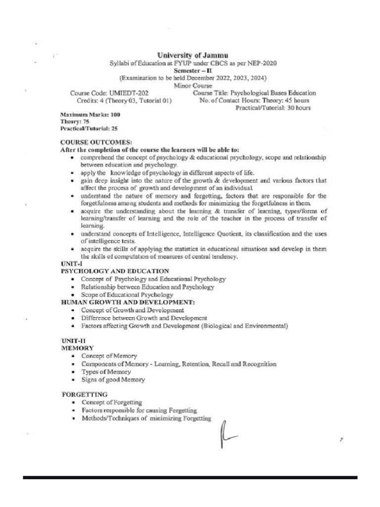 2nd Semester Education Syllabus | PDF