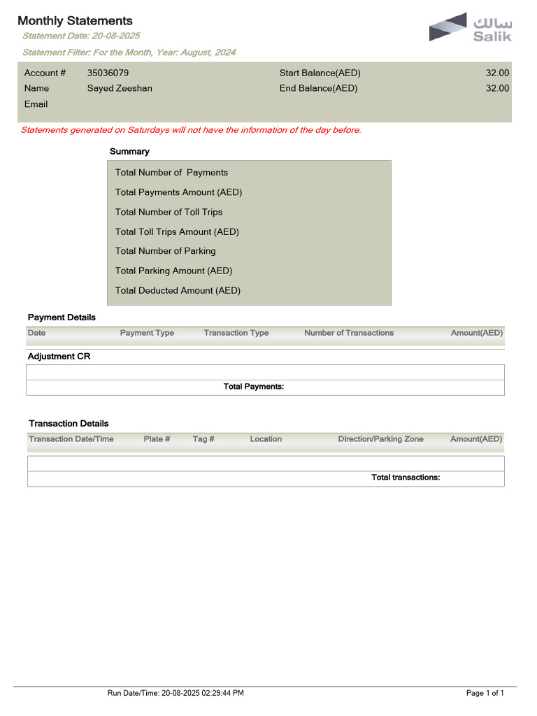 August 2024 Monthly Payment Statement | PDF