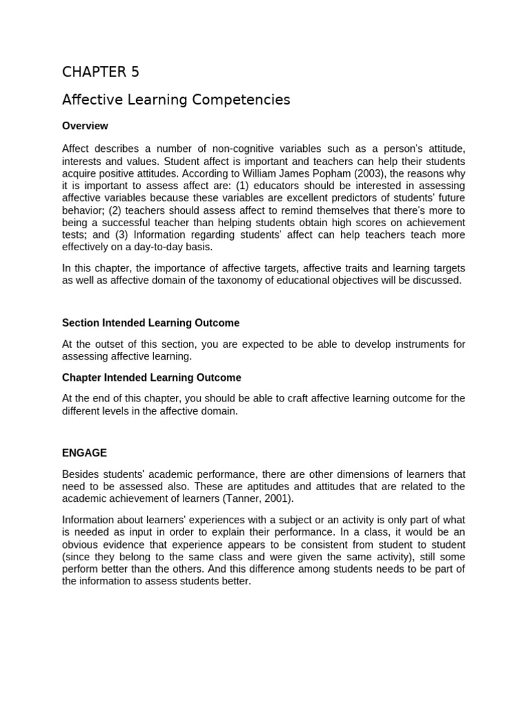 affective learning competencies | PDF | Attitude (Psychology) | Self Concept