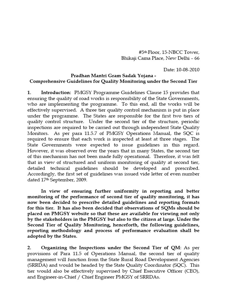 PMGSY Quality Monitoring Guidelines | PDF | Road | Road Surface
