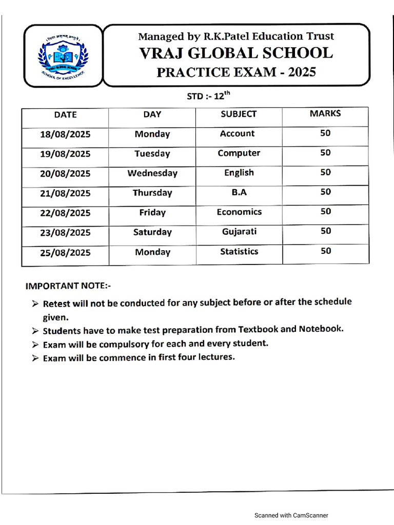 STD 12 Time Table (Em) | PDF