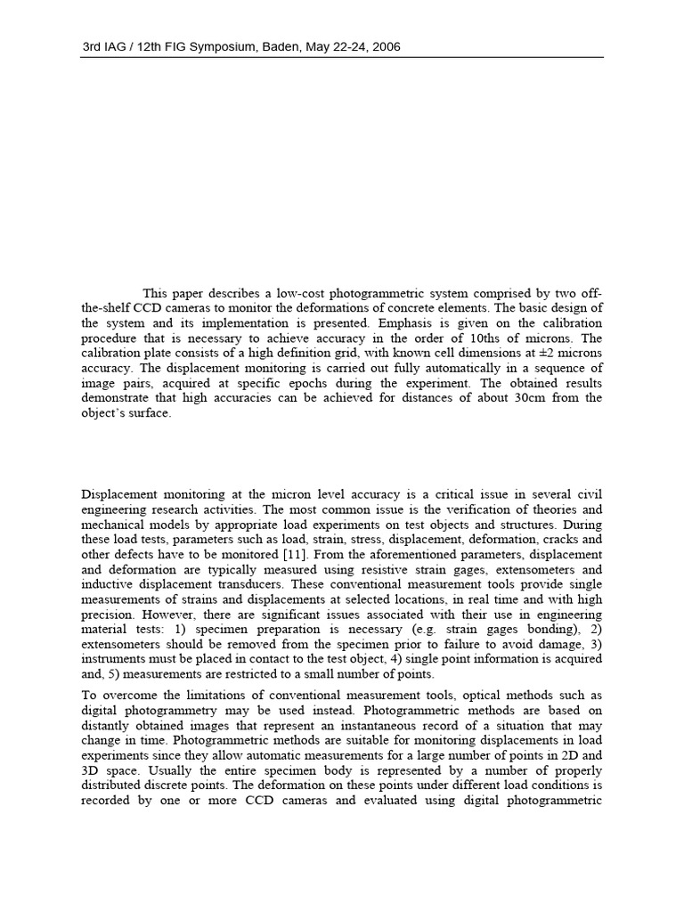 Micron-Level Displacement Monitoring Using Photogrammetry | PDF ...
