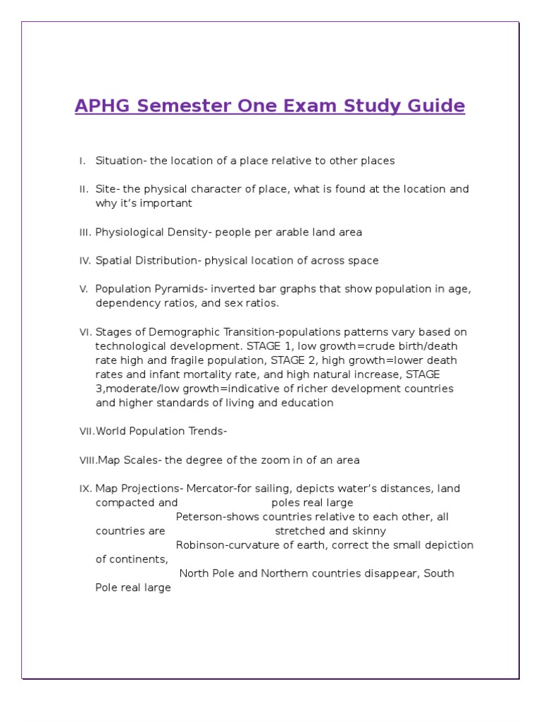 APHG Semester One Exam Study Guide | PDF | Map | Languages