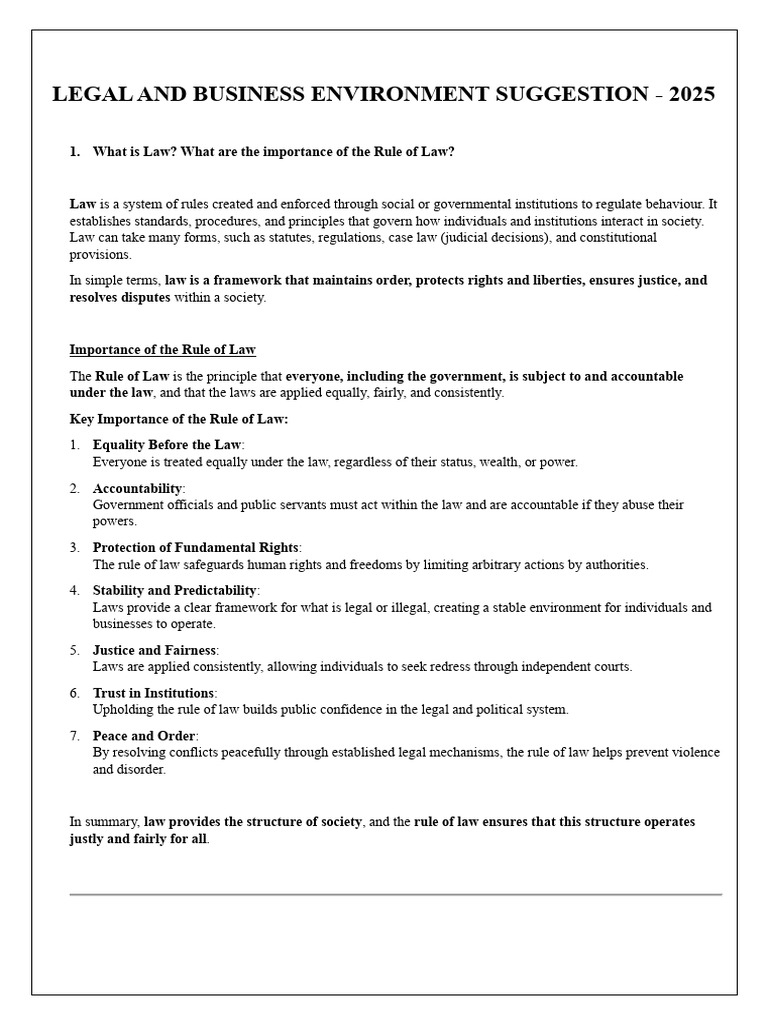 Legal and Business Environment Suggestion | PDF | Guarantee | Breach Of ...