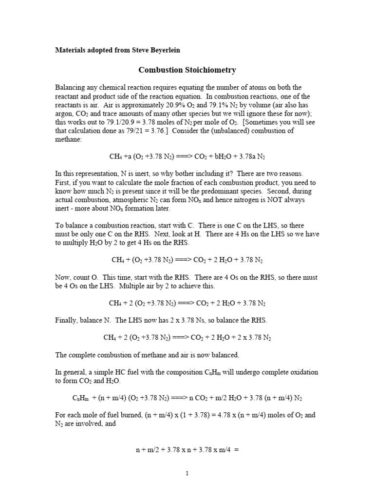 1 Stoichiometry Combustion | PDF | Combustion | Stoichiometry
