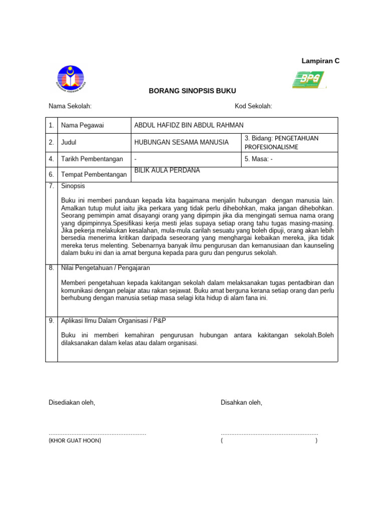 Borang Sinopsis Buku 4 | PDF