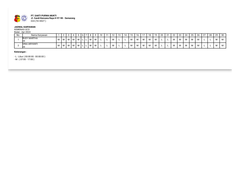 Schedule Shift Kemenag Gcs April 2024 | PDF