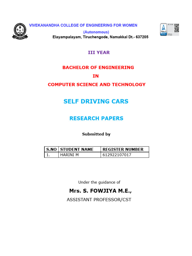 Self-Driving Cars Research Papers | PDF