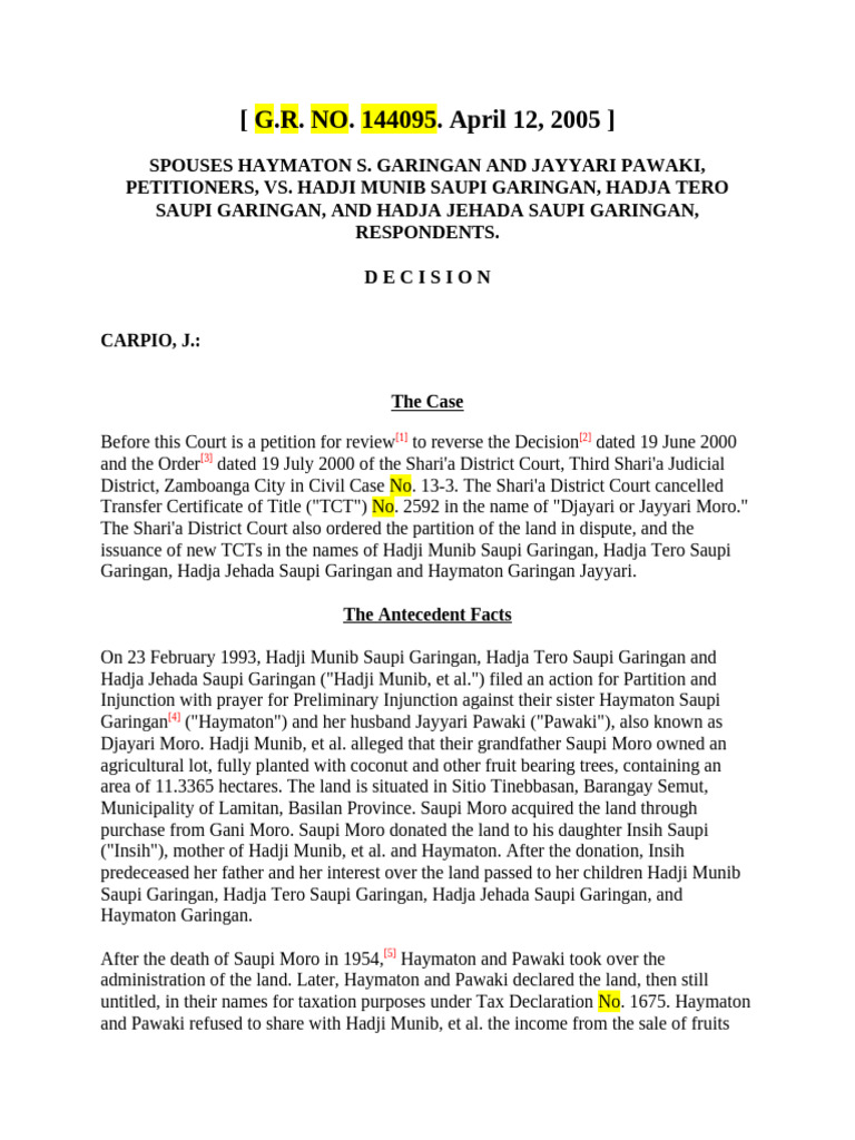 10. Garingan vs Garingan | PDF | Lawsuit | Private Law