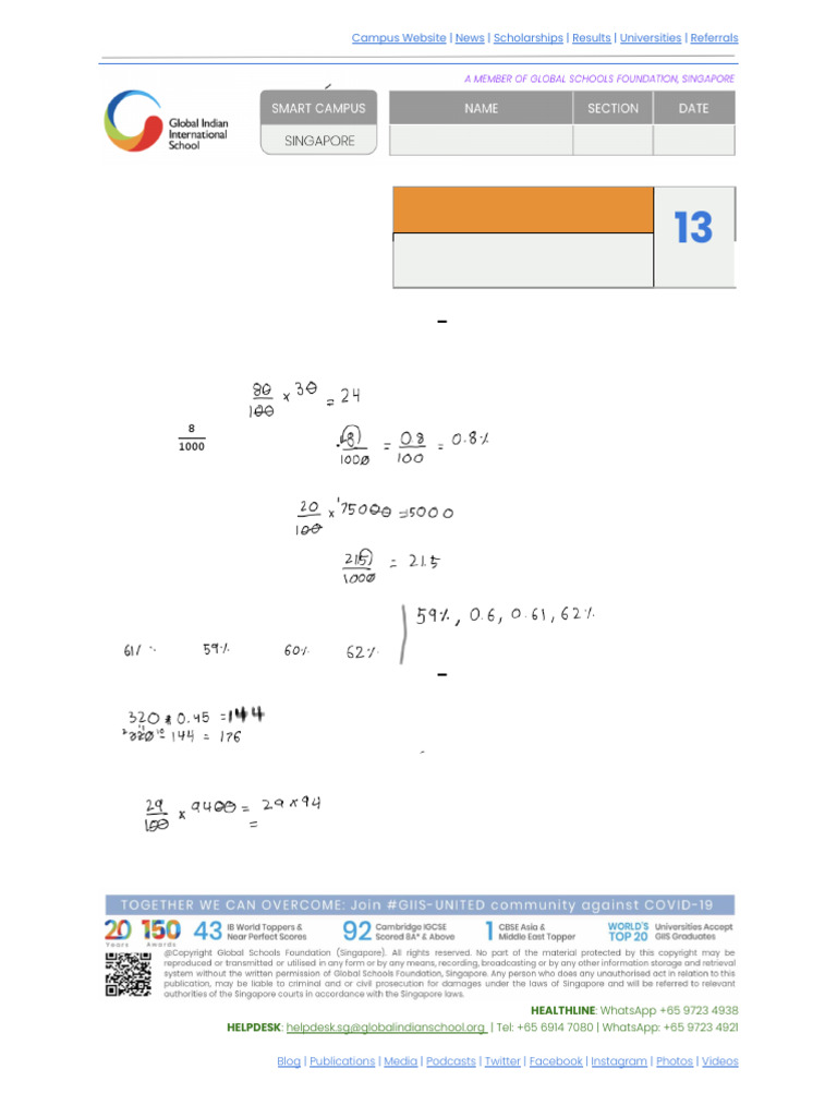 Mathematics Fractions and Percentages Quiz | PDF | Percentage