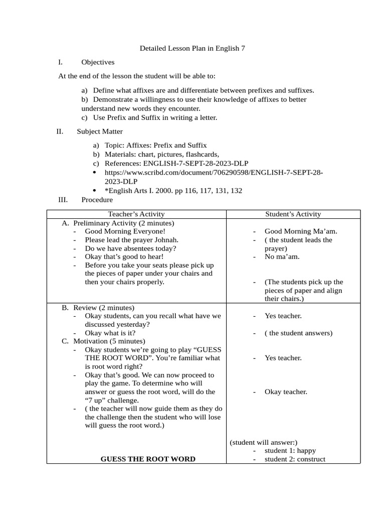 Lesson Plan: Understanding Affixes | PDF | Word | Grammar