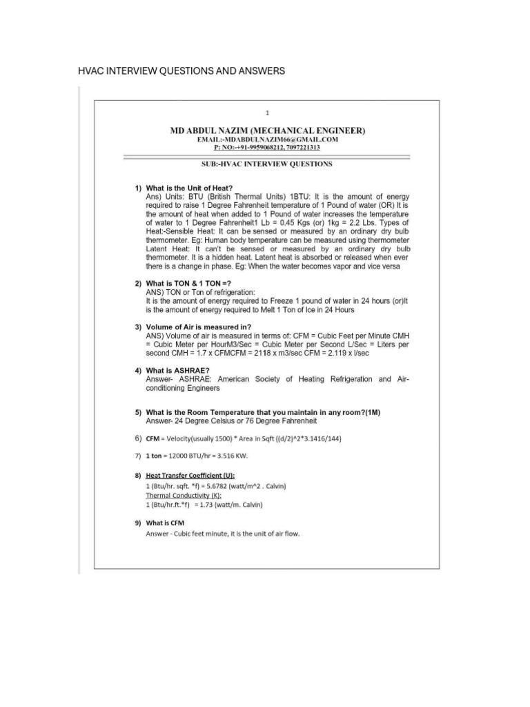 Hvac Interview Questions and Answers | PDF