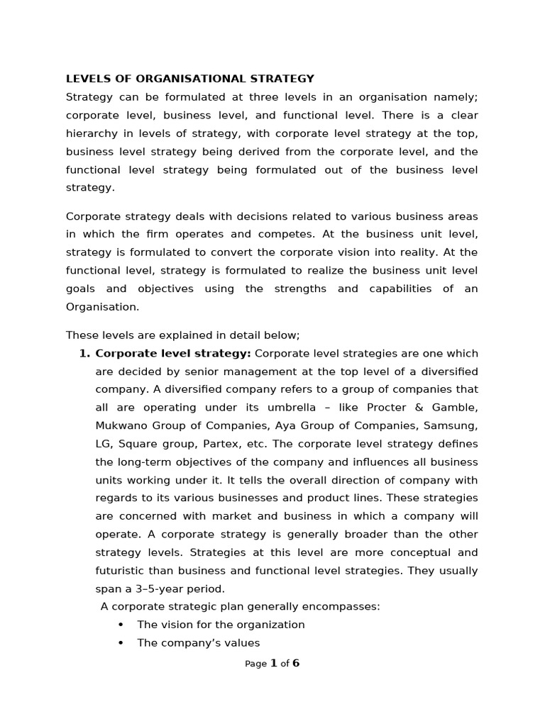 Levels of Organizational Strategy | PDF | Strategic Management ...