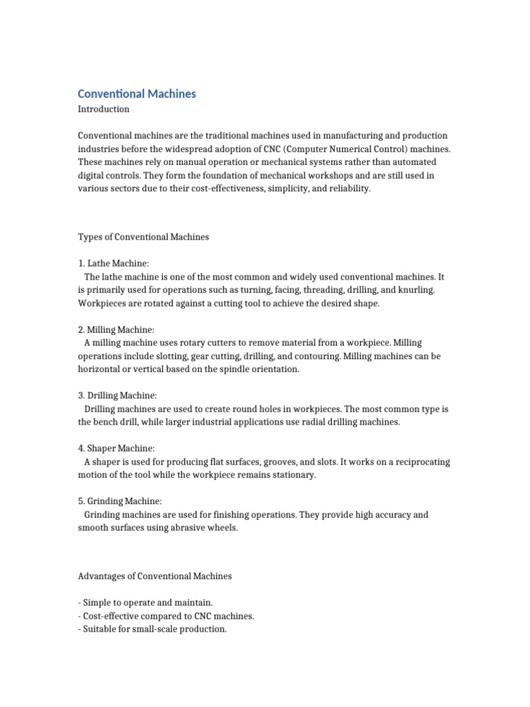 Overview of Conventional Machines | PDF | Drill | Drilling