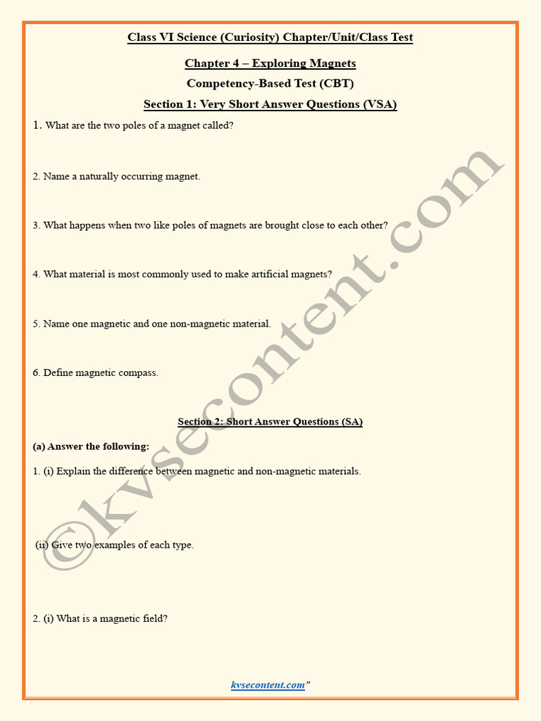 Class VI Science (Curiosity) Chapter 4 - Exploring Magnets Chapter Unit ...