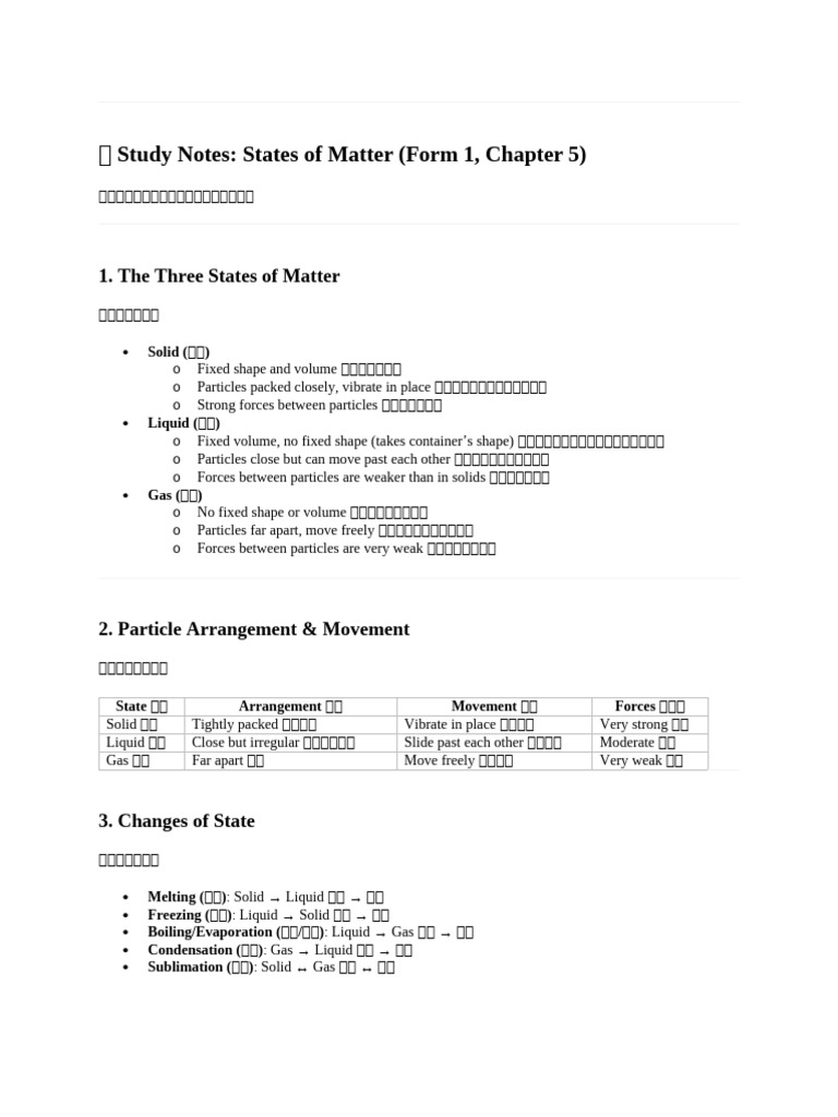 Chapter 5 State of Matter Form 1 | PDF | Liquids | Solid