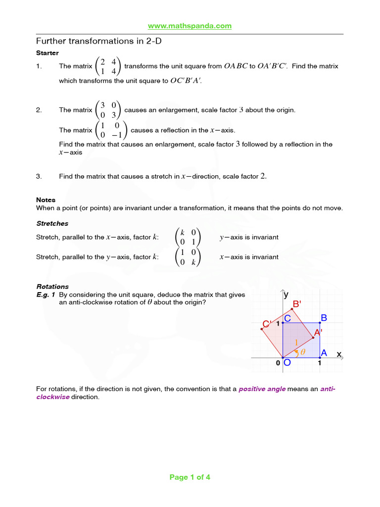Further Transformations in 2-D LESSON | PDF | Rotation | Coordinate System