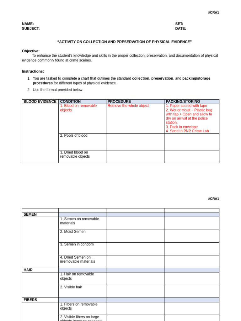 Classroom Activity 1 Updated | PDF | Crime Scene