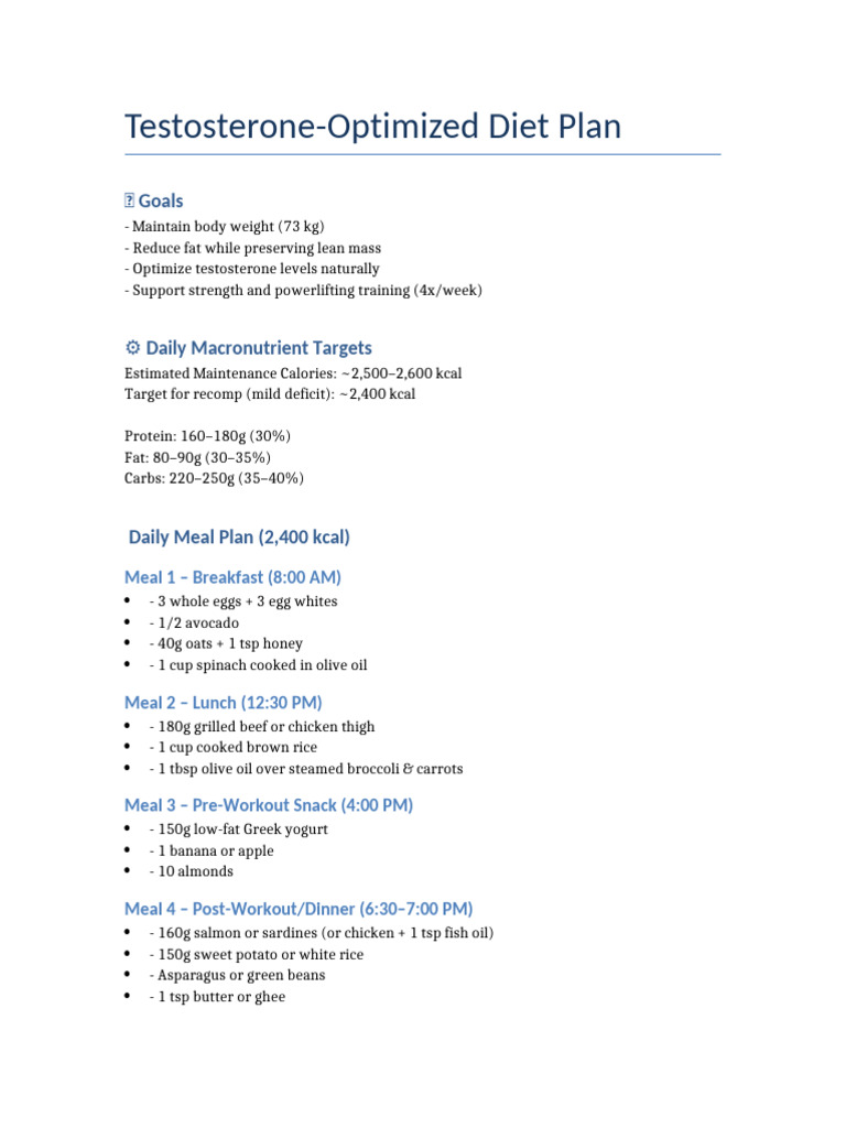 Testosterone Optimized Diet Plan | PDF