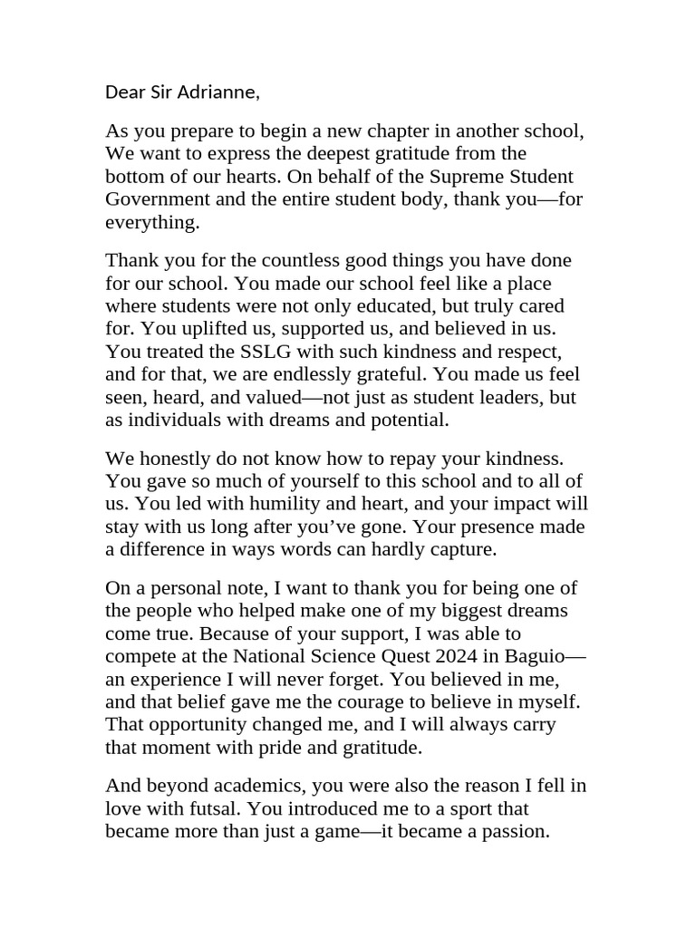 Farewell Message to Principal Adrianne | PDF