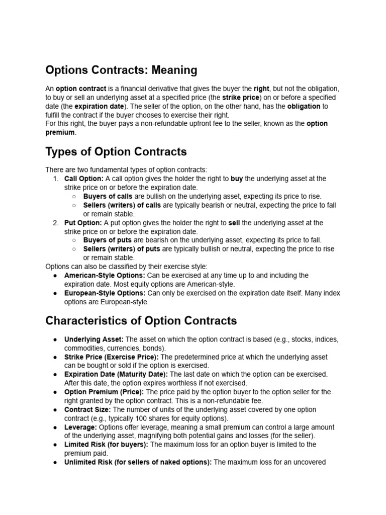 Types of Options Contracts Explained | PDF | Option (Finance) | Put Option