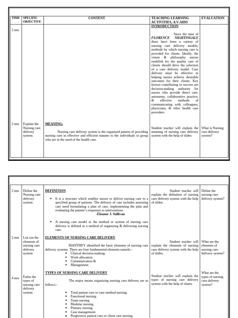 Lesson Plan NSG Care System | PDF | Nursing | Patient