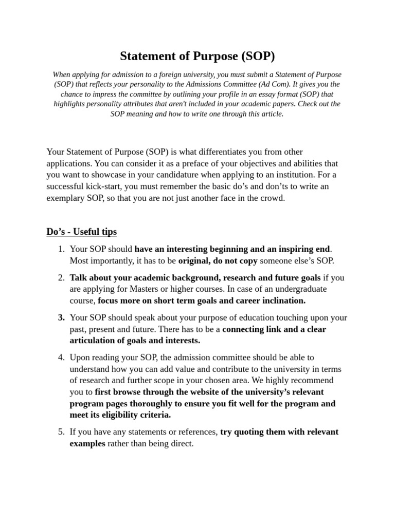 How to Write an Effective SOP | PDF