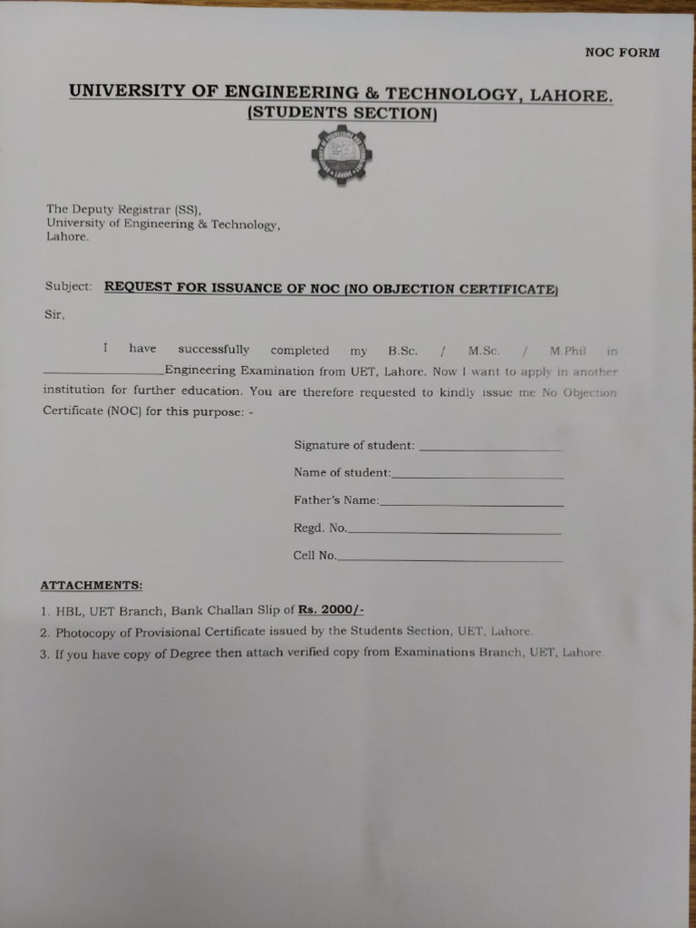 NOC Form | PDF
