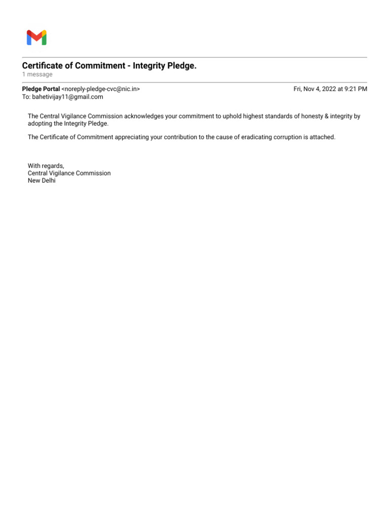 Integrity Pledge Certificate Acknowledgment | PDF