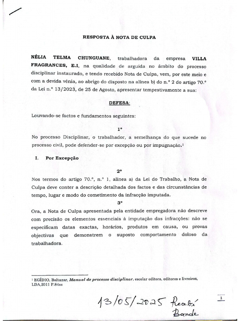 Modelo de Resposta A Nota de Culpa | PDF