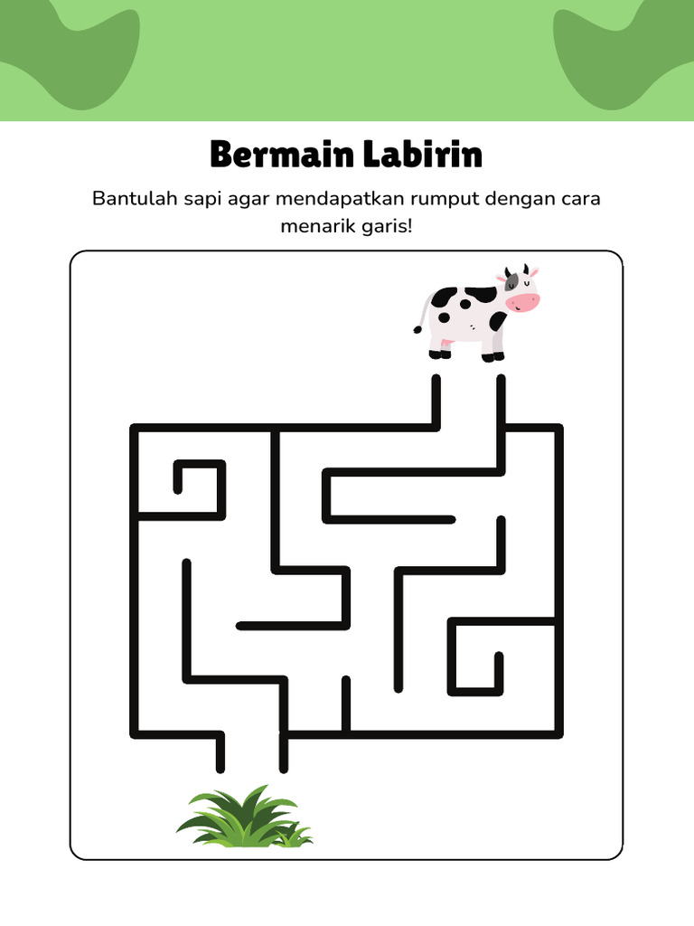 Menarik Garis Labirin Lembar Kerja Hijau Sederhana Ilustratif | PDF