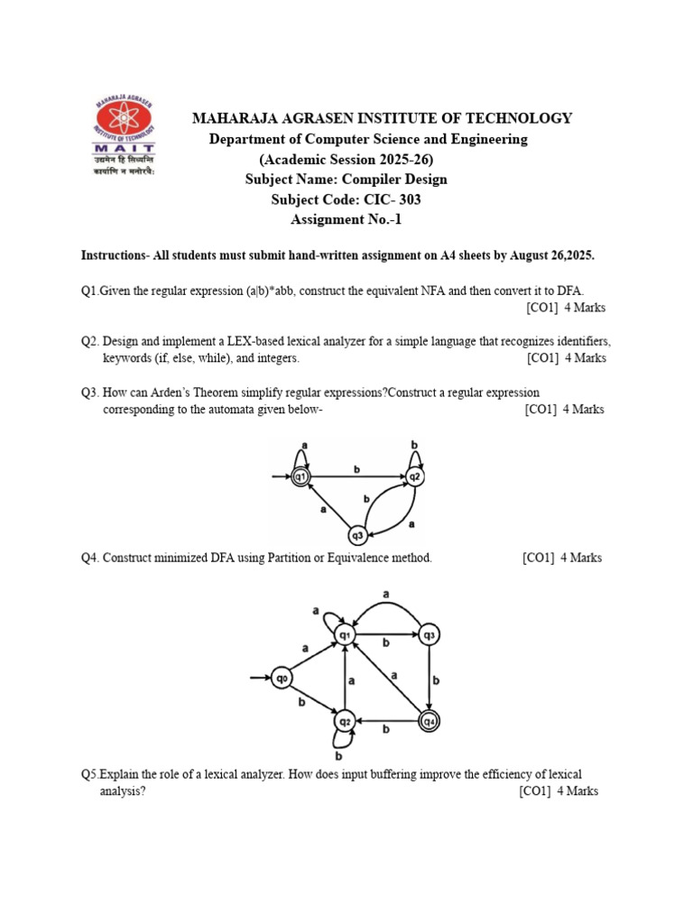 2025 - Compiler Design Assignment 1 | PDF