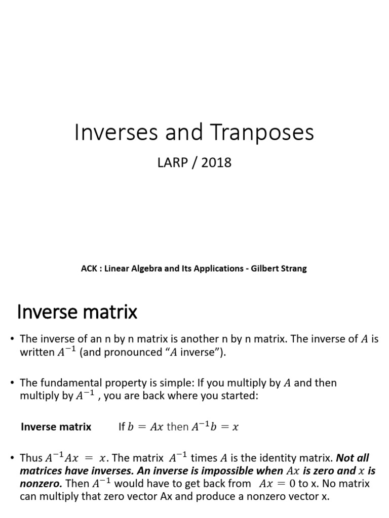Matrix Inverse and Transpose 6 | PDF | Matrix (Mathematics) | Multiplication