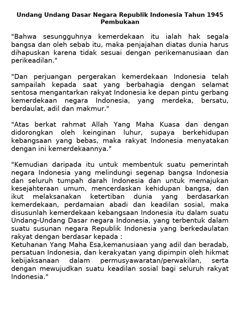 Undang Undang Dasar Negara Republik Indonesia Tahun 1945 | PDF