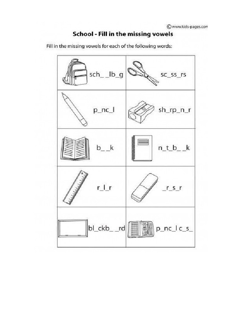 Missing Vowel Worksheet | PDF