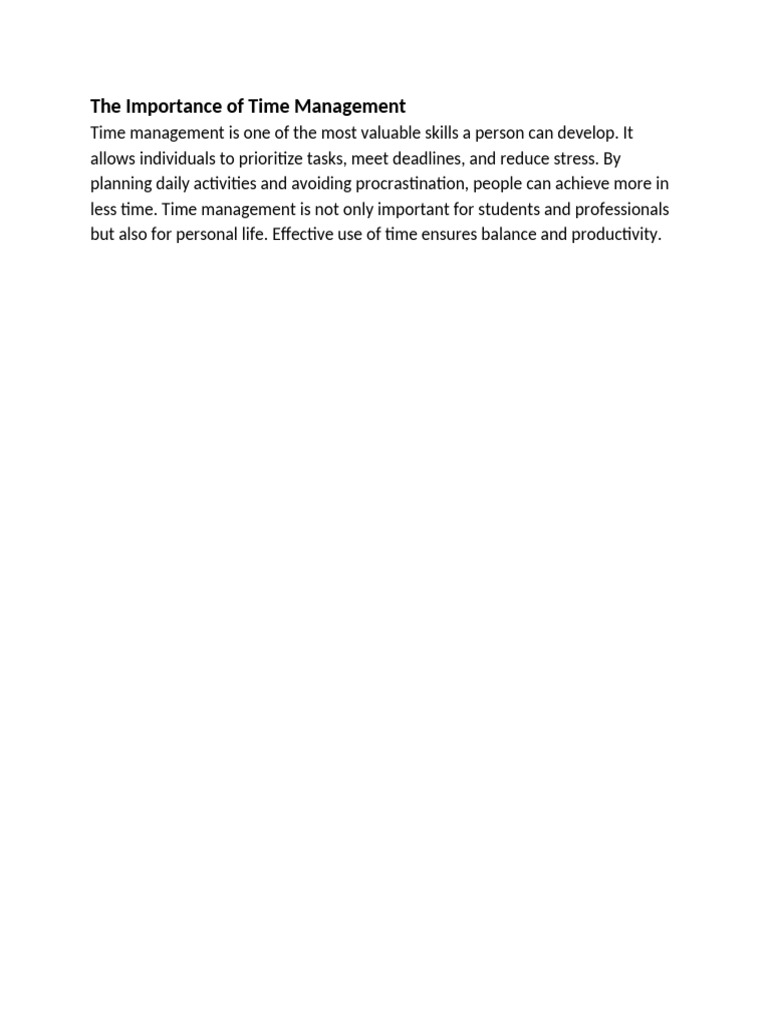 The Importance of Time Management | PDF