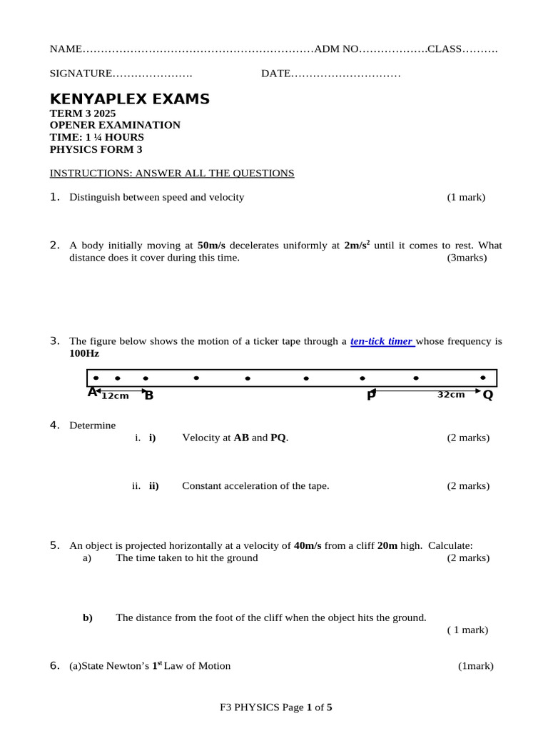 Form 3 Physics Term 3 Exam 2025 | PDF | Voltage | Electric Current