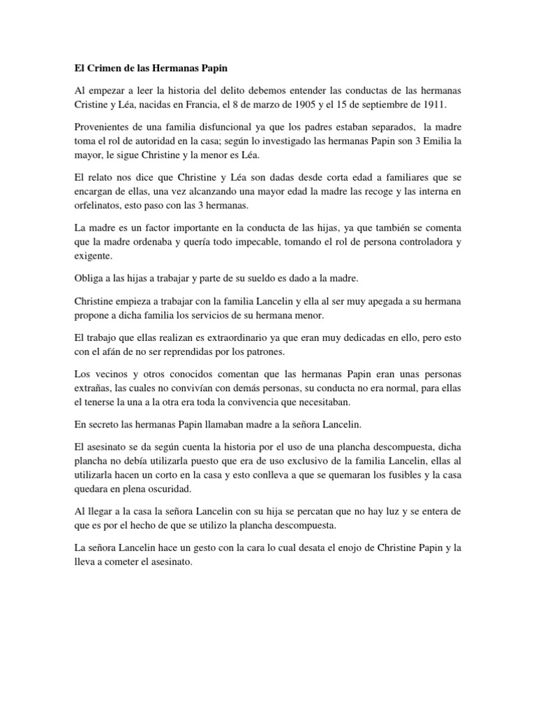 El Crimen de Las Hermanas Papin | PDF | Delito | Amor