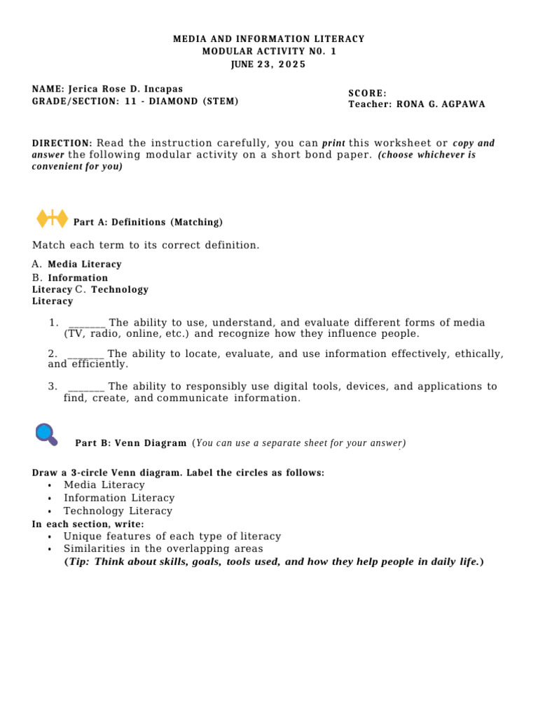 Mil g11 Modular Activity No. 1 | PDF | Information Literacy | Literacy