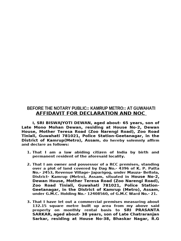 Affidavit For Declaration and Noc - Biswajyoti Dewan | PDF | Practice Of Law | Civil Law (Common ...