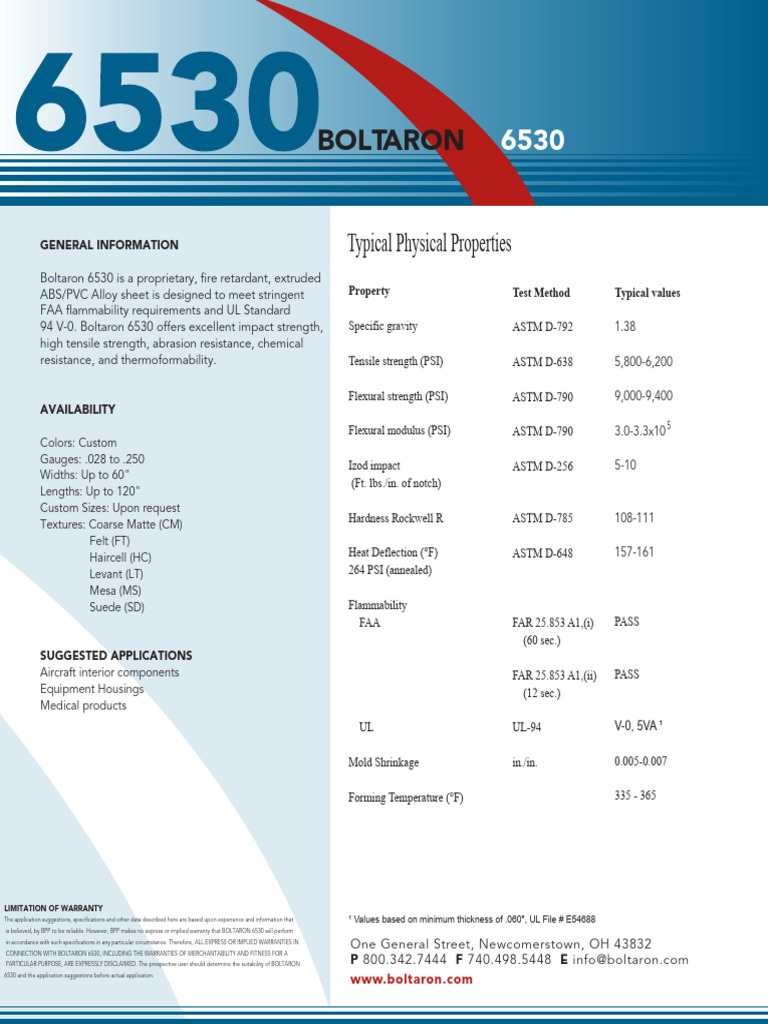 Boltar On 6530 Data Sheet | PDF | Implied Warranty | Physical Sciences