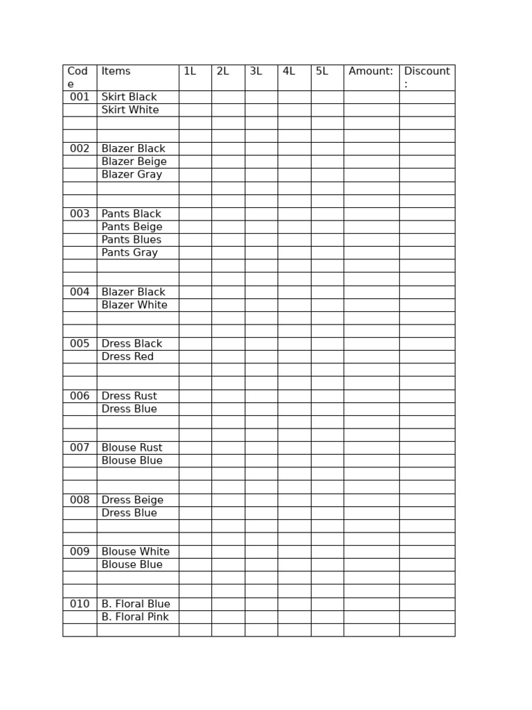 Clothing Item List and Discounts | PDF