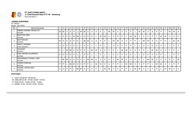 April 2024 Employee Schedule PT Inizio | PDF