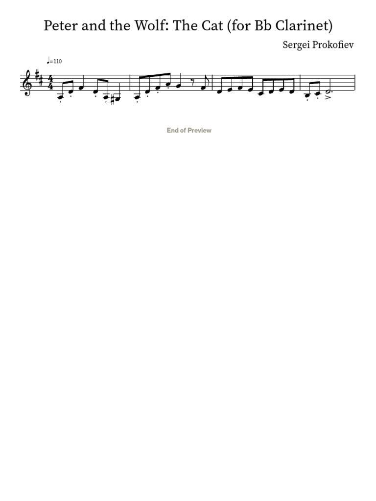 Peter and The Wolf - The Cat (For BB Clarinet) | PDF